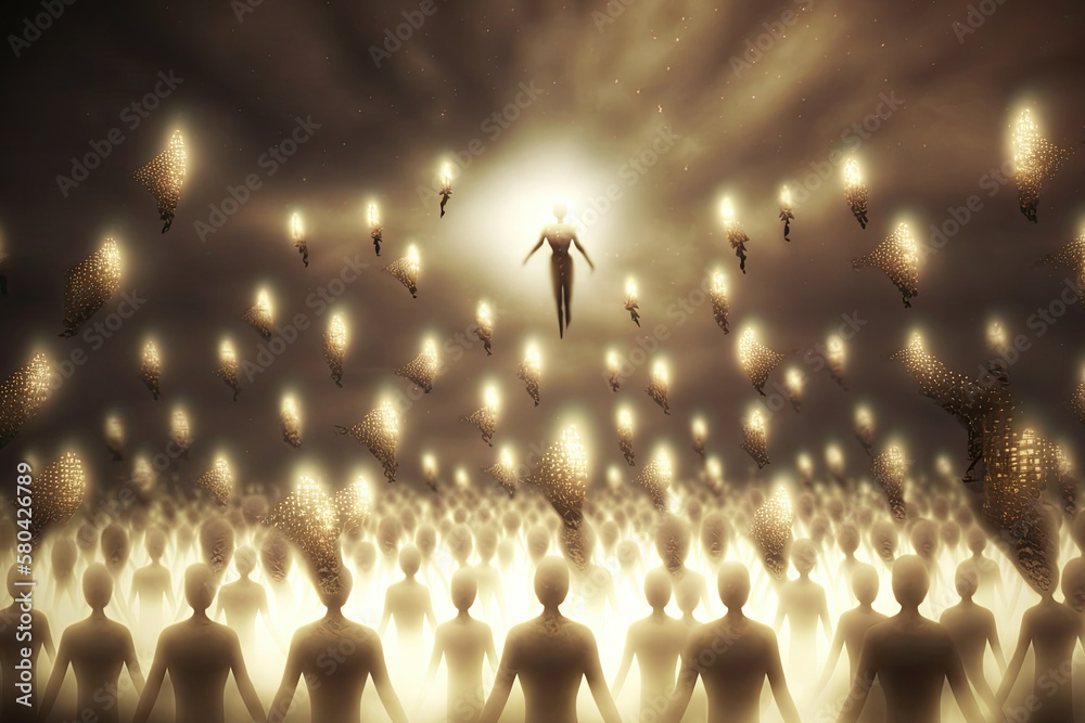 Levitating human souls in heaven. Astral body and after life concept ...