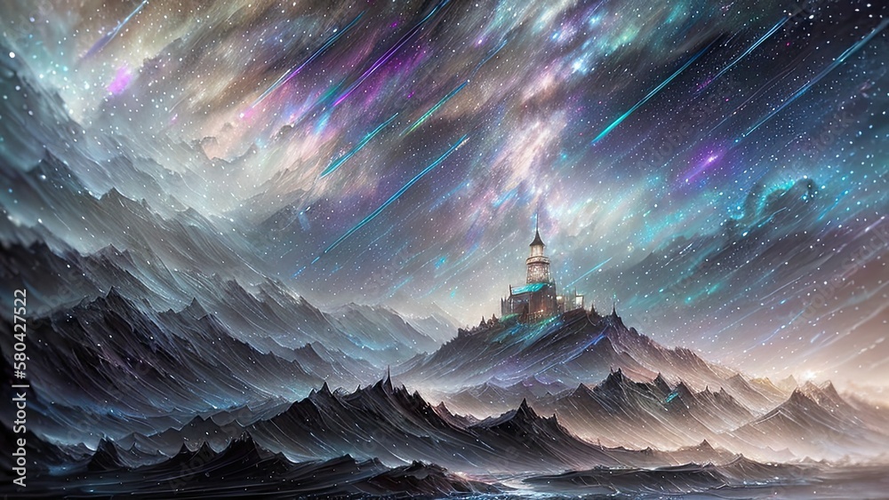 Starry Tempest, A night sky alive with swirling storms, A tempest of ...