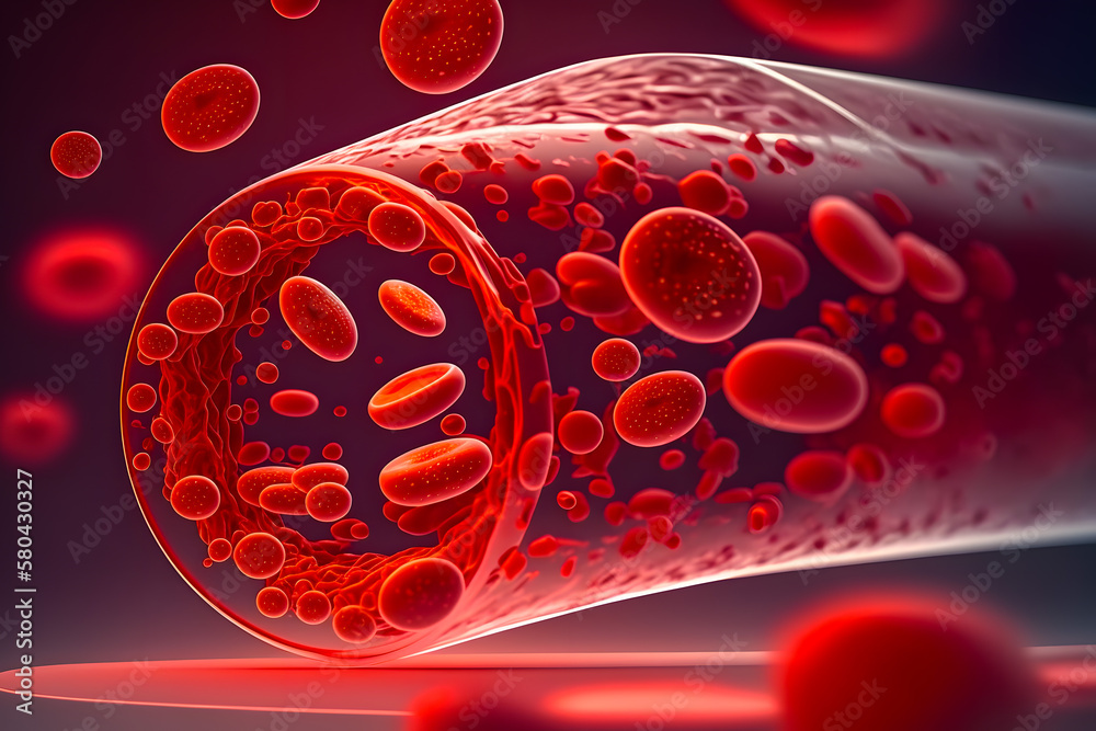 Red flow of blood cells in an vessel, vein, artery. Generative AI Stock ...