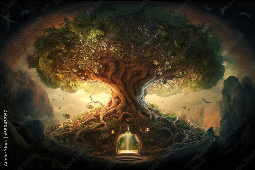 The tree of life in the Garden of Eden Generative AI Stock Illustration ...