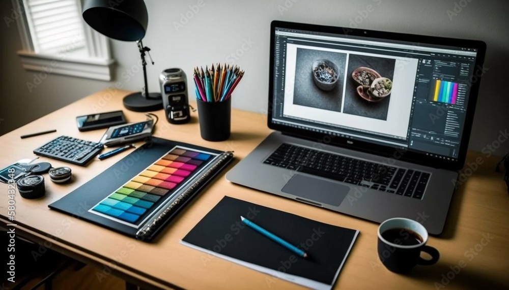 modern graphic computer with photoshop created with generative ai tools ...