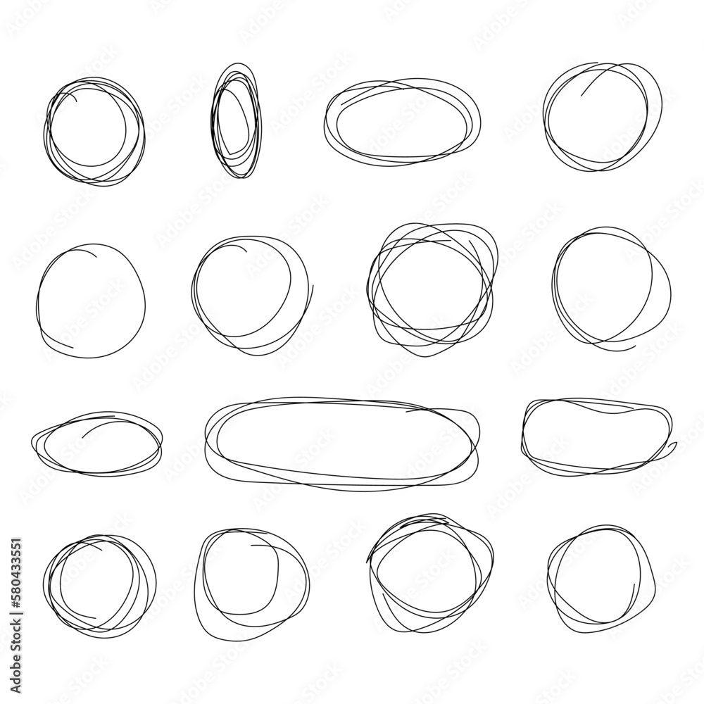 Hand drawn circle line sketch set. Vector circular scribble doodle ...
