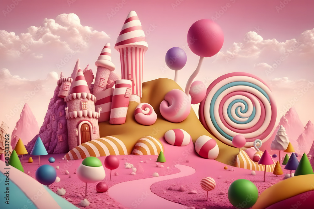 Fantasy sweet candy land. Neural network AI generated art Stock ...