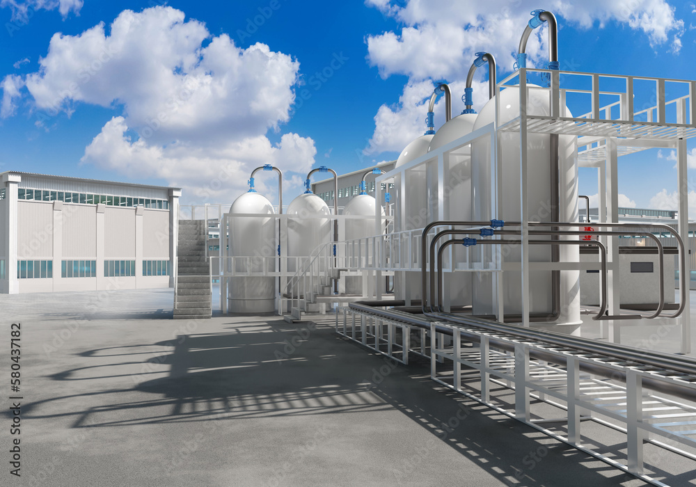 Modern factory. Chemical factory on summer day. Industrial landscape ...