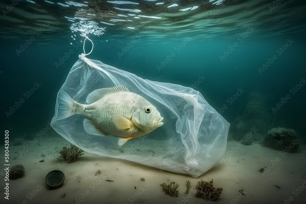 Fish and plastic pollution. Envrionmental problem - plastics ...