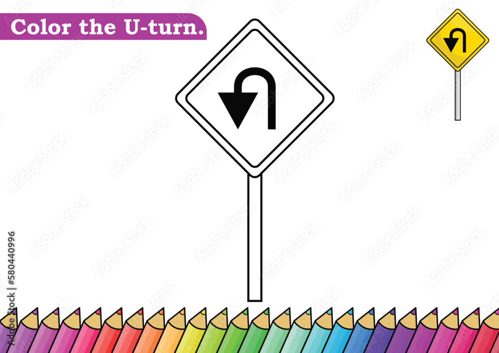 U turn coloring page. isolated coloring book. color pages for kids. U ...