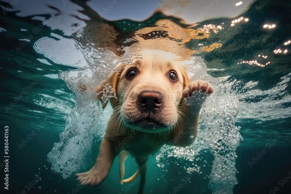 Cute Yellow Lab Puppy Swimming