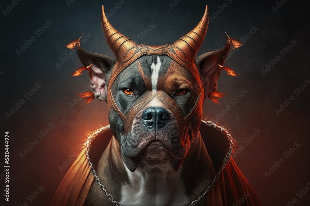 For Halloween, an American Bully dog was dressed up in a costume. A dog ...