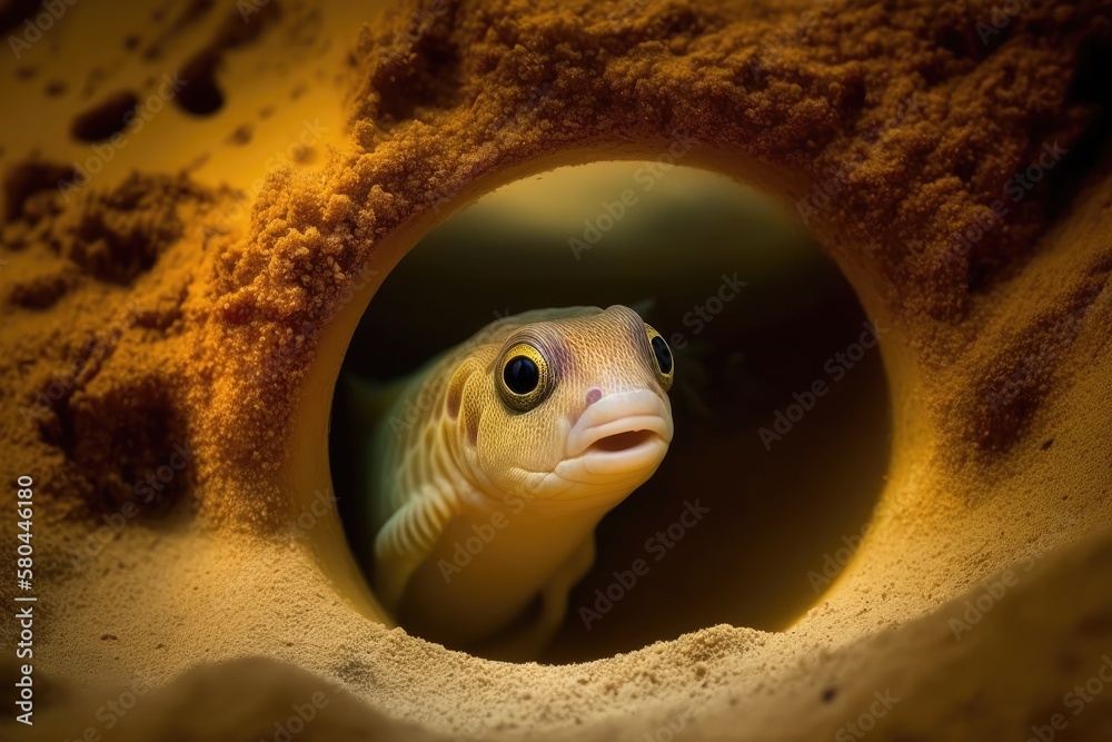 Ilustrace „Goby and tunnel through the sand. Animal that lives in ...