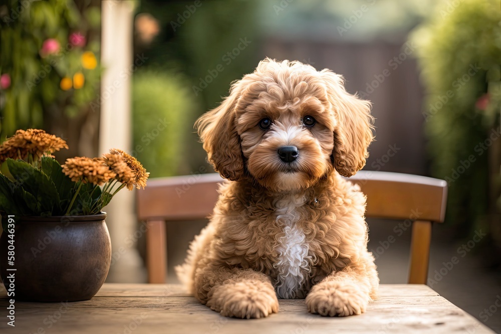 Cute Cockapoo dog sits on table. Puppy Cockapoo or cute cockerpoo is a ...