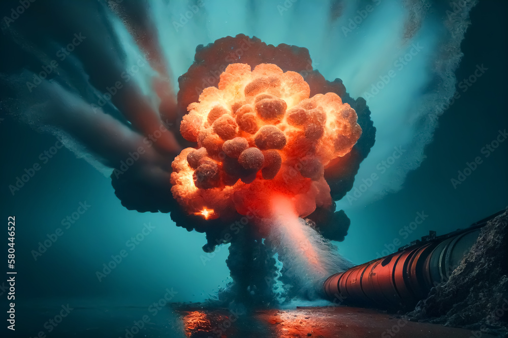 Gas Pipeline explosion in sea. Gas pipeline fire boils underwater ...