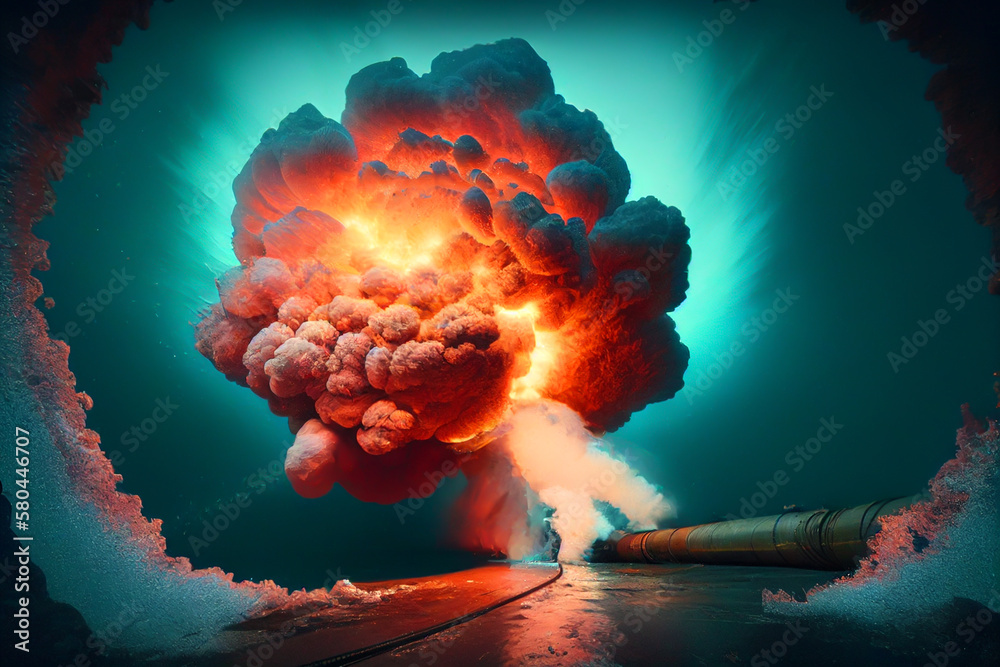 Gas Pipeline explosion in sea. Gas pipeline fire boils underwater ...