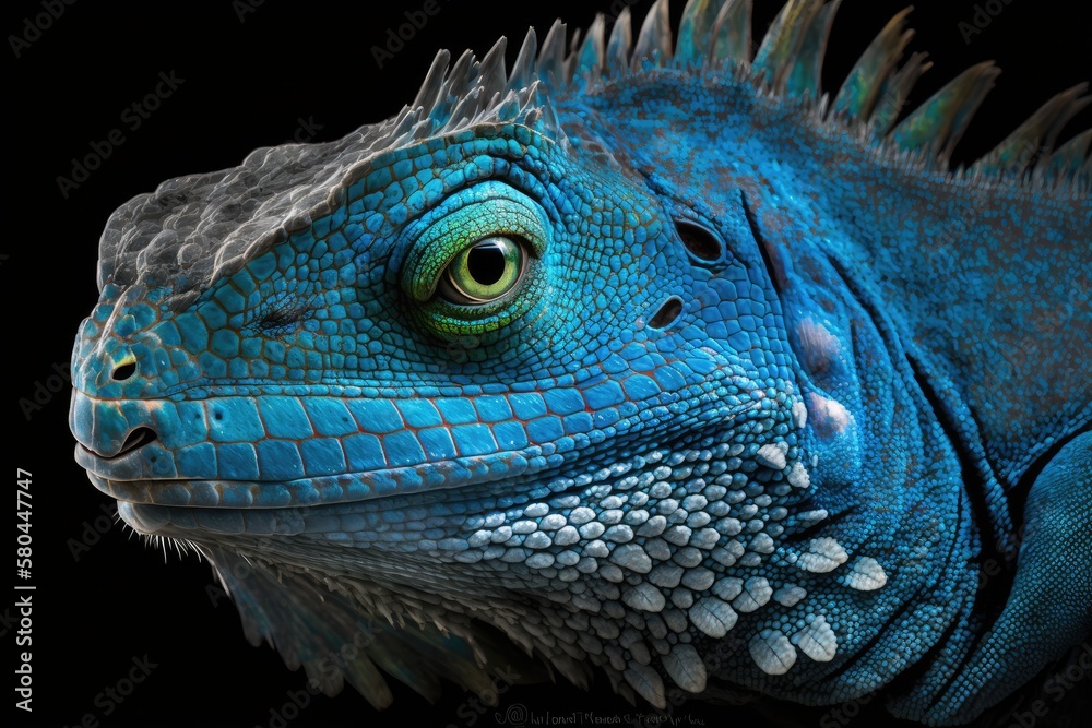 Blue Iguana close up head with black background, Blue Iguana Grand ...
