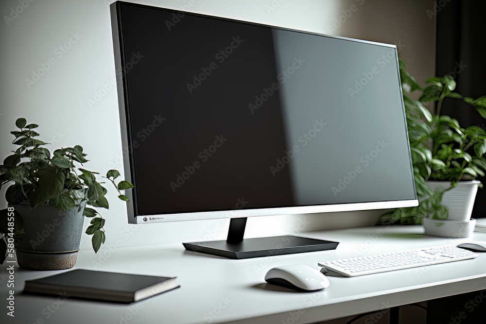 Mockup desktop computer display blank screen on desk. Illustration AI ...