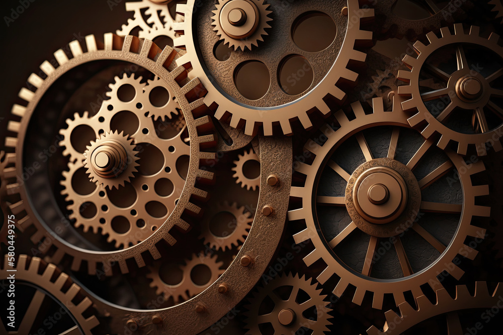 bronze colored tooth wheels, in different sizes, background image Stock ...