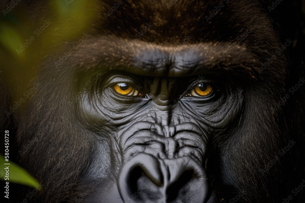 Congo mountain gorilla. Gorilla portrait of a wild animal in a forest ...