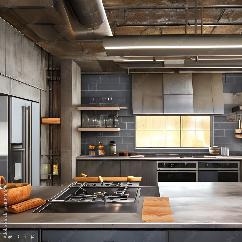 18 An industrial kitchen with concrete countertops and exposed pipes3 ...