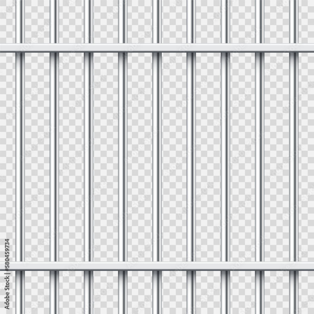 Realistic metal prison bars. Detailed jail cage, prison iron fence ...