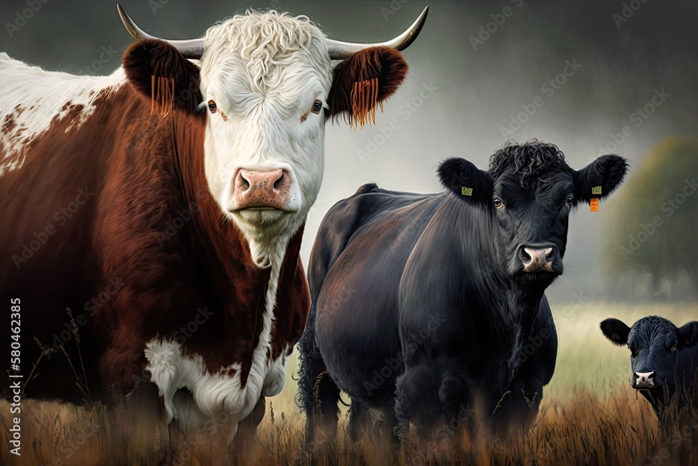 cattle from Angus and Hereford in a field. Generative AI Stock ...