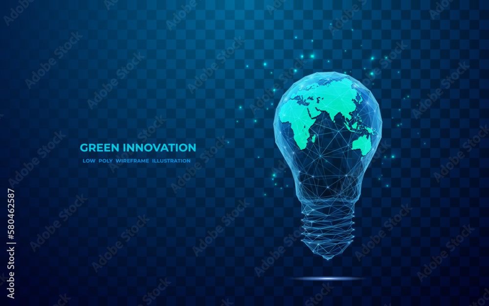 Earth inside a light bulb. Digital Eastern hemisphere and abstract ...