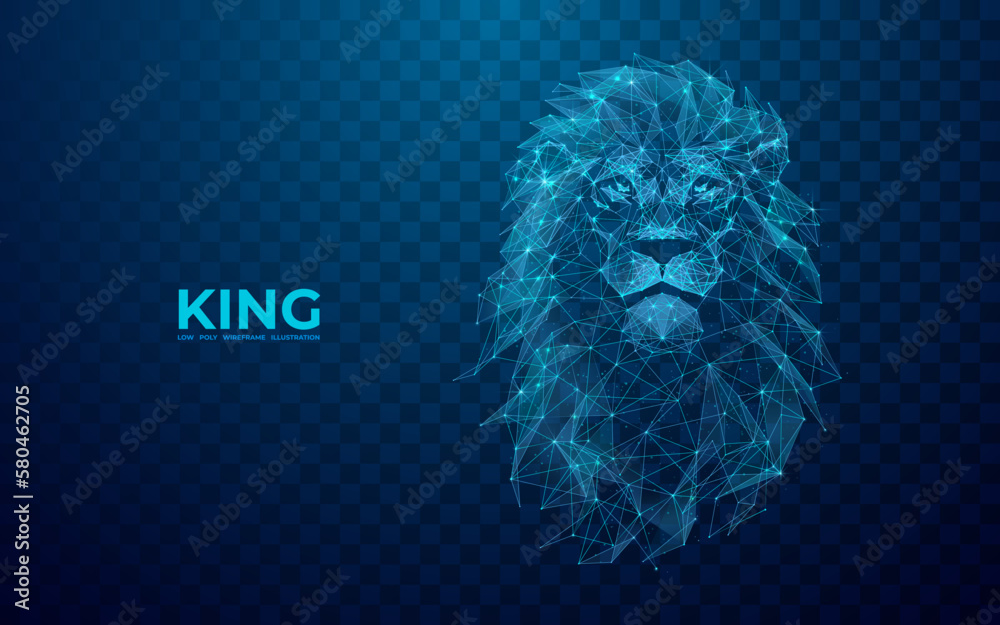Abstract digital lion in polygons, lines and connected dots. King of ...