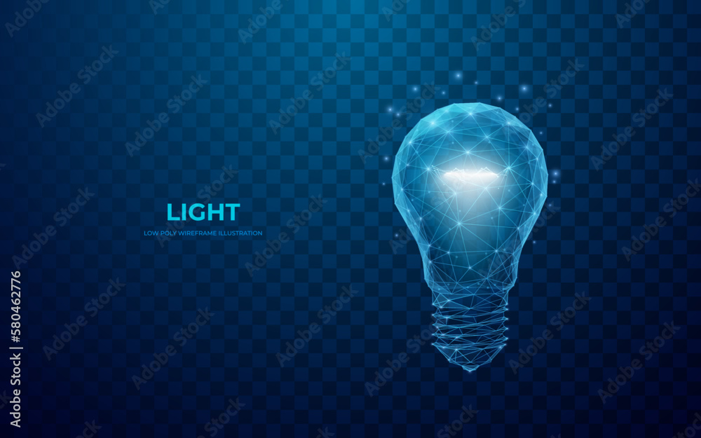 Abstract light bulb consisting of polygons, points, lines, and shapes ...