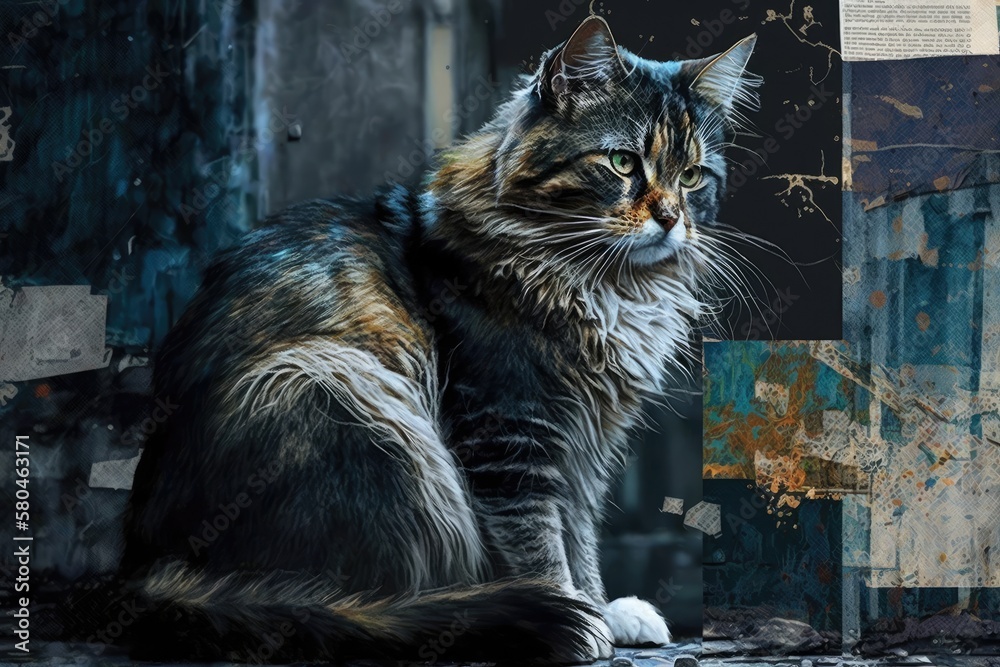 Collage is a form of modern art. Homeless cat. Style that isn't very ...