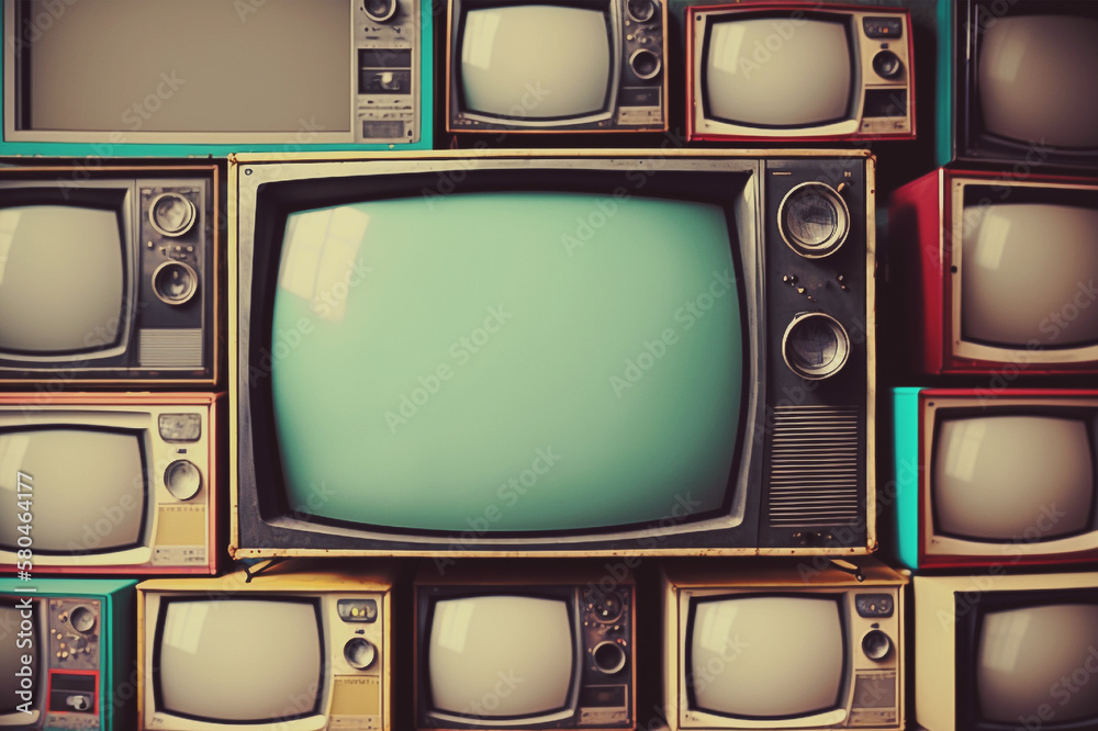 pile of old retro TV. generative AI Stock Illustration | Adobe Stock