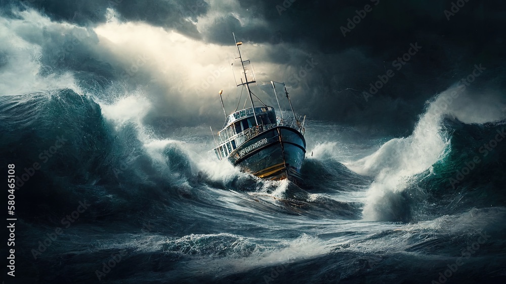 Racing Against the Fury of the Ocean: A Stunning Digital Artwork of an ...