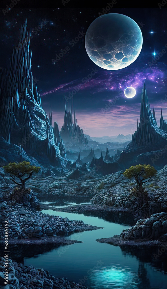 Euphoric alien fantasy world, a surreal utopian desolate landscape of ...