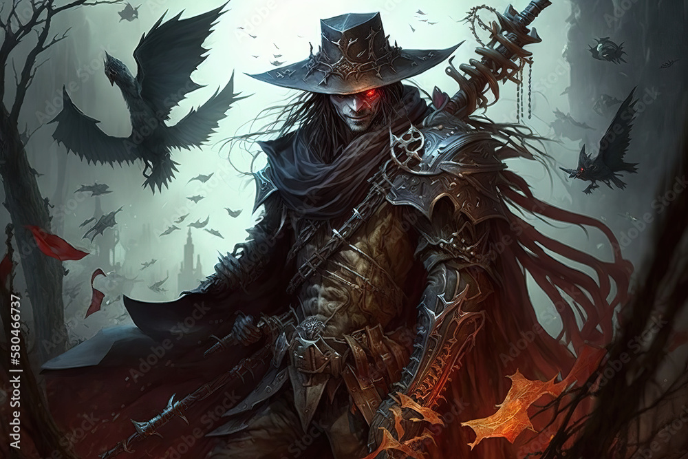 Cursed vampire hunter w/ holy weapons & magic spells, fighting evil ...