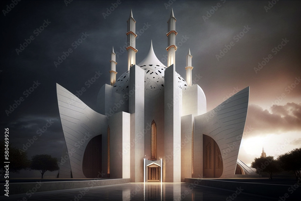 Elegant and futuristic mosque with modern architecture concept ...