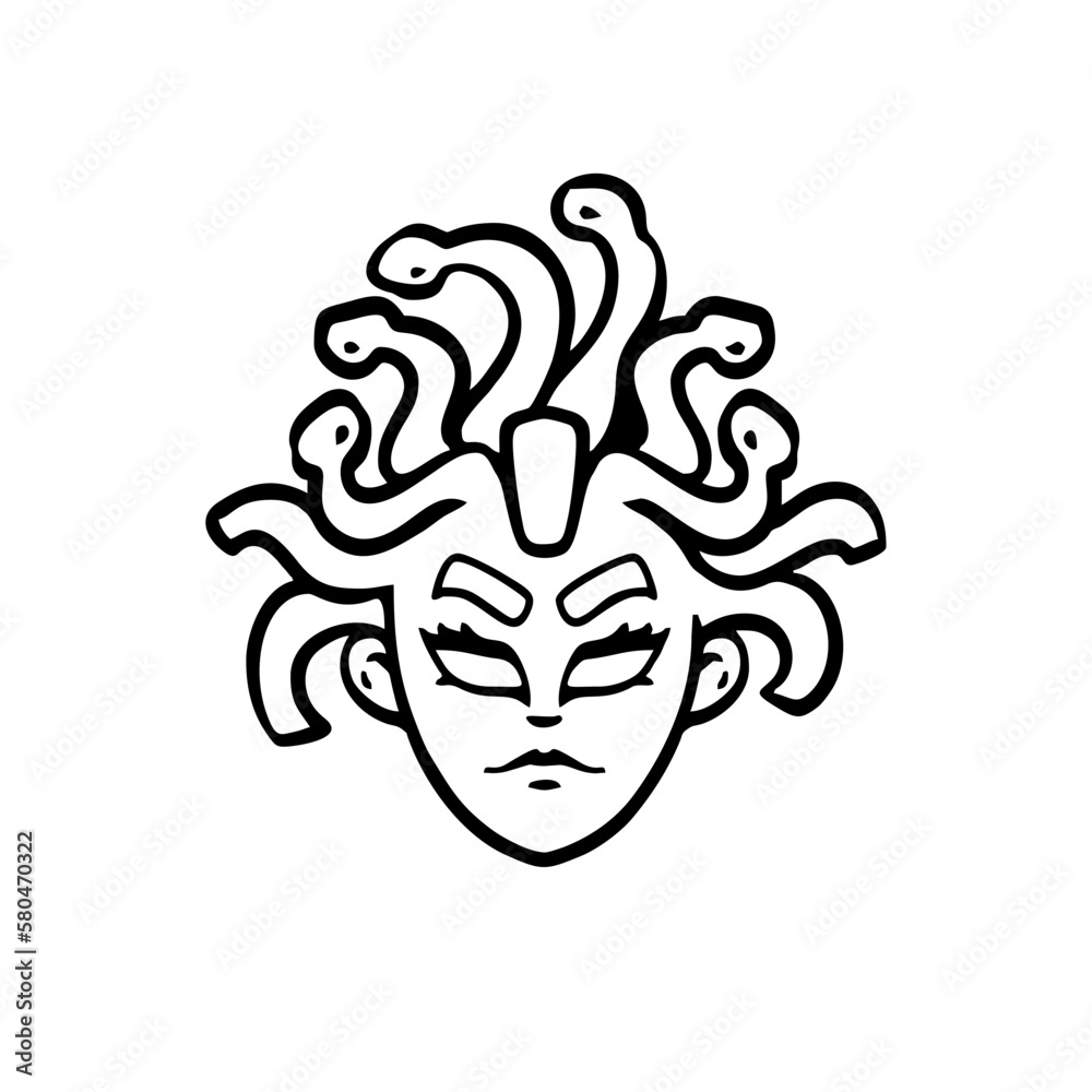 Vector Illustration of Hand drawn Medusa Head Line Drawing Stock Vector ...