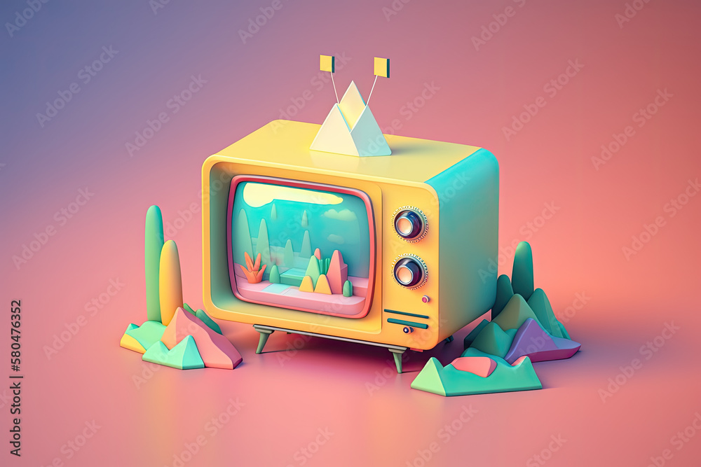 retro tv set in low poly created with Generative AI technology Stock ...