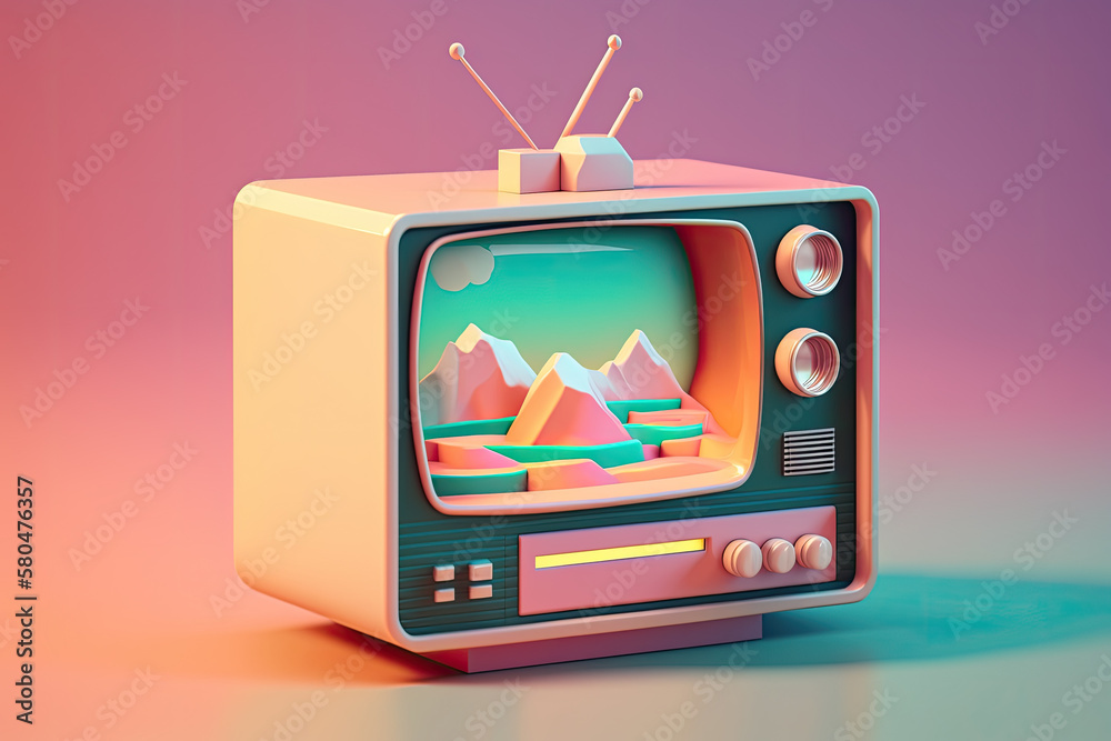 retro tv set in low poly created with Generative AI technology Stock ...