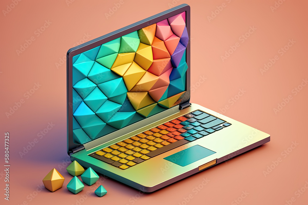 laptop in low poly format created with Generative AI technology Stock ...
