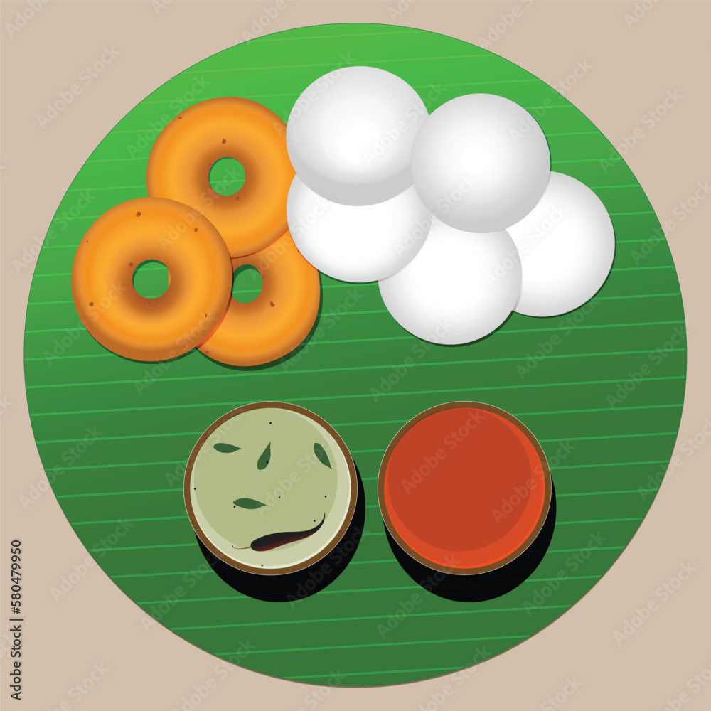 Group of South Indian main breakfast idli, Vada and Coconut, tomato ...