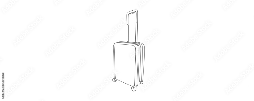 One continuous line drawing of suitcase. Vacation with luggage and ...
