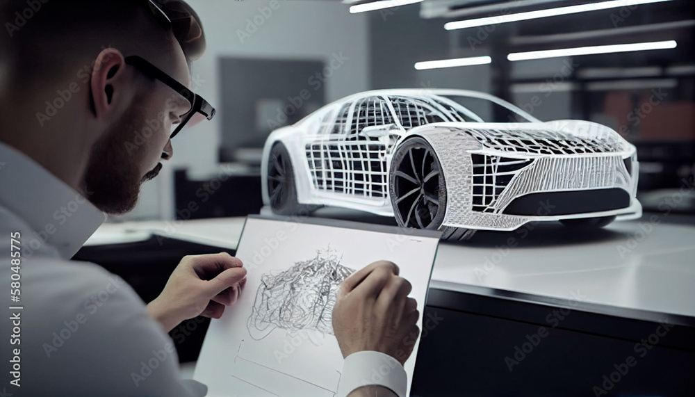 An engineer designing an electric car using augmented reality and ...