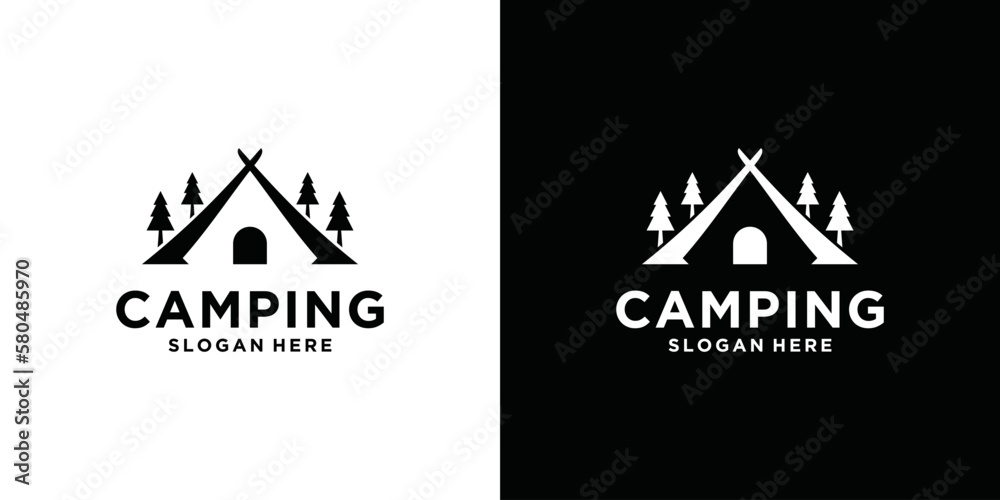 Simple camping logo with tent shape and natural environment Stock ...