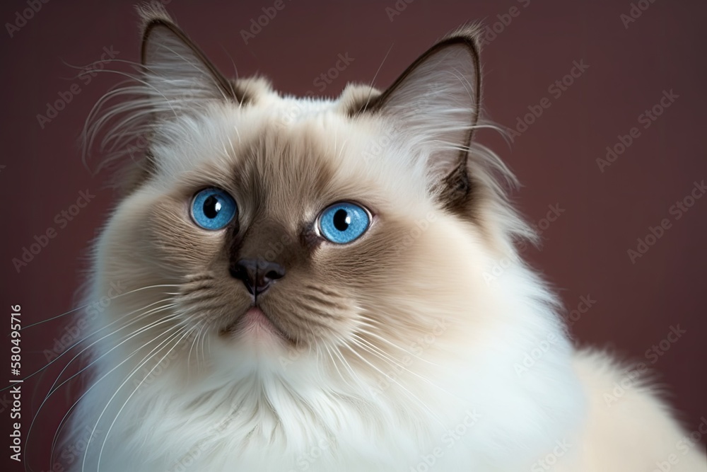 fluffy blue point a picture of a birman cat with blue eyes on a blue ...