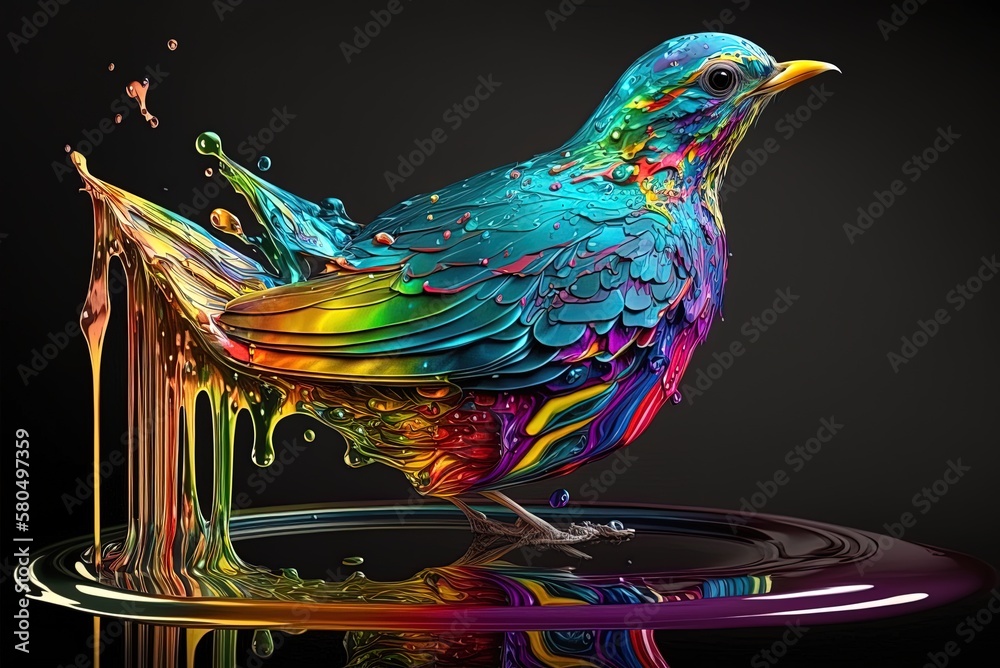 bird of many colors, liquid dissolving into a rainbow effect Generative ...