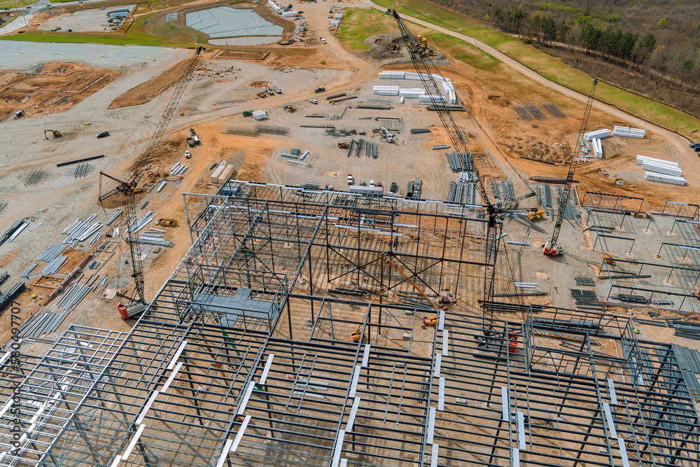 During construction of industrial buildings crawler cranes are used to ...