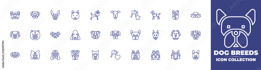 Dog breeds line icon collection. Editable stroke. Vector illustration ...