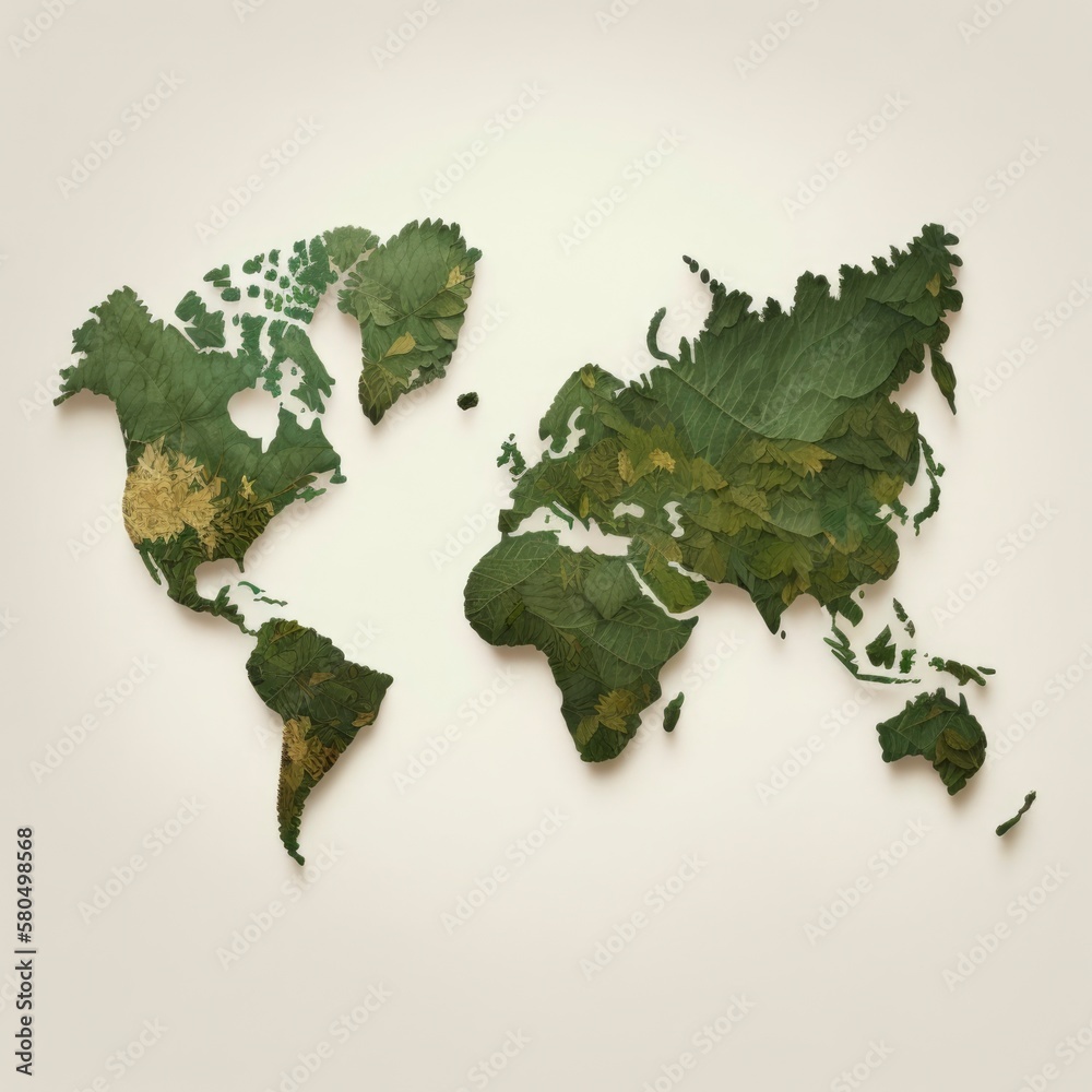 green world map with leaves isolated background, climate environment ...