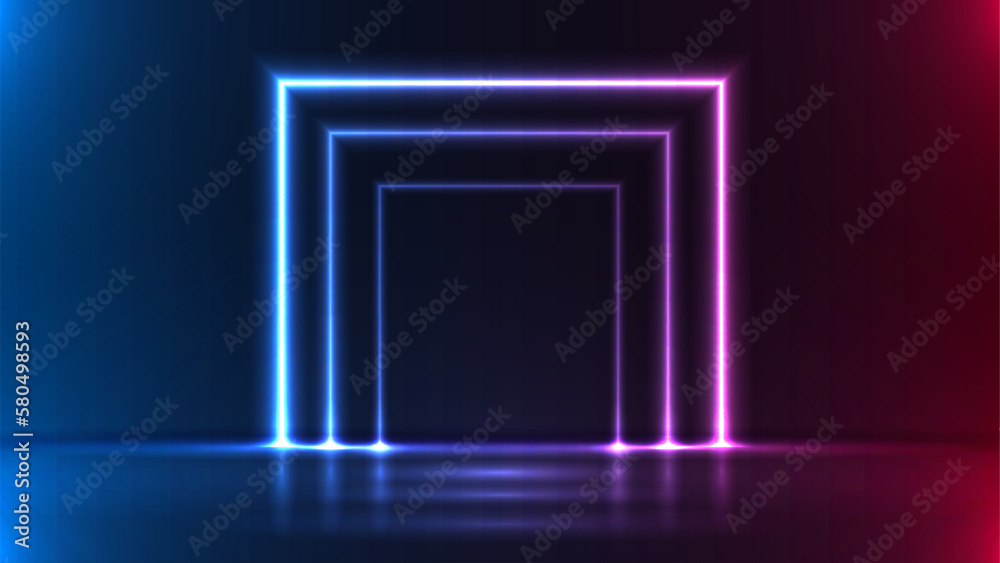Neon show light podium blue and pink background. ultraviolet color that ...