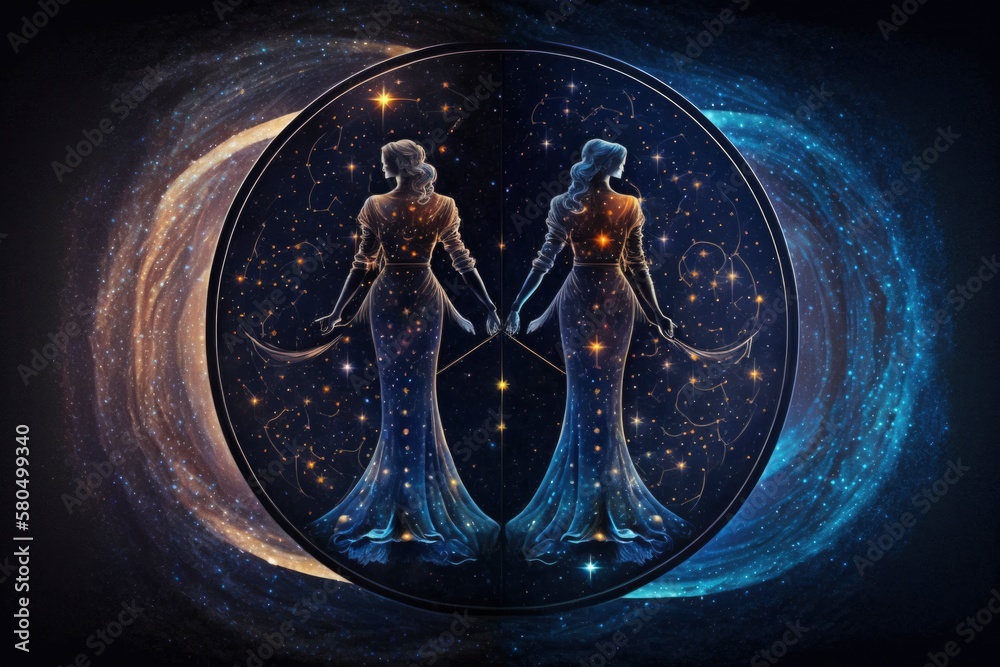 zodiac sign gemini twins, magic circle galaxy universe stars astronomy ...