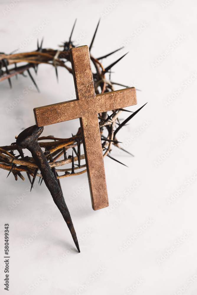 Jesus Crown Thorns and nails and cross on a white background ... Jesus Crown Thorns and nails and cross on a white background ...
