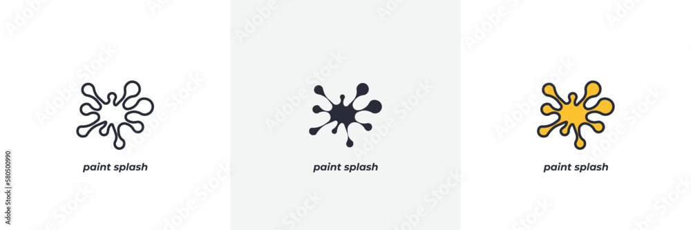 paint splash icon. Line, solid and filled outline colorful version ...