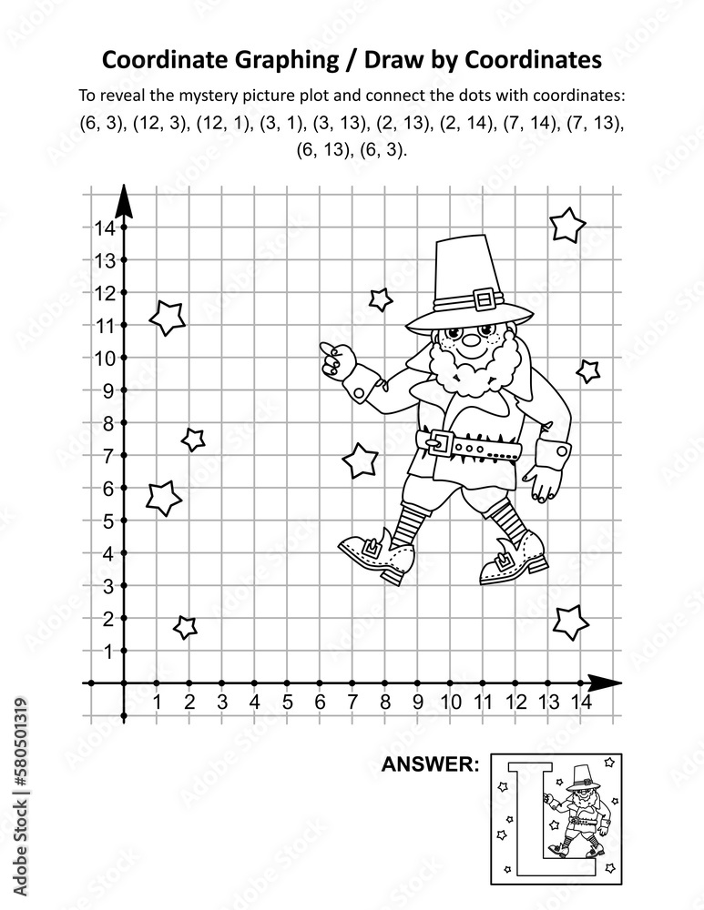 Coordinate graphing, or draw by coordinates, math worksheet with St ...